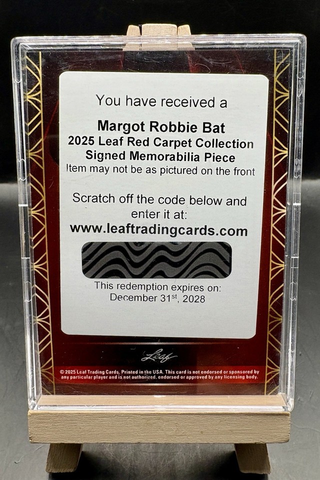 2025 Leaf Red Carpet Margot Robbie Signed Bat Redemption Card Harley ...