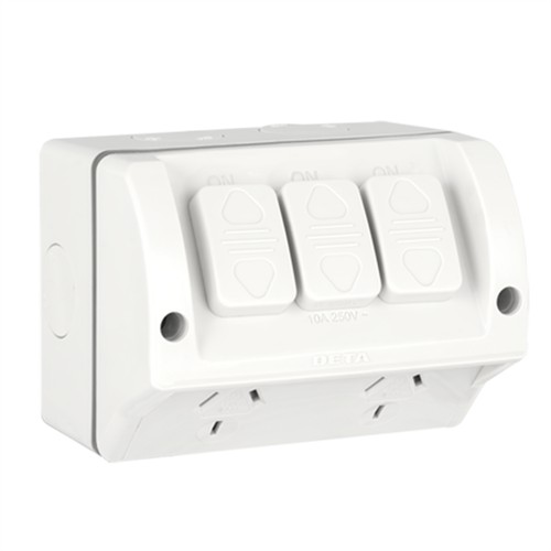 Deta DOUBLE OUTLET POWERPOINT+Extra Switch 240V 10A, IP54 6000 Series ...
