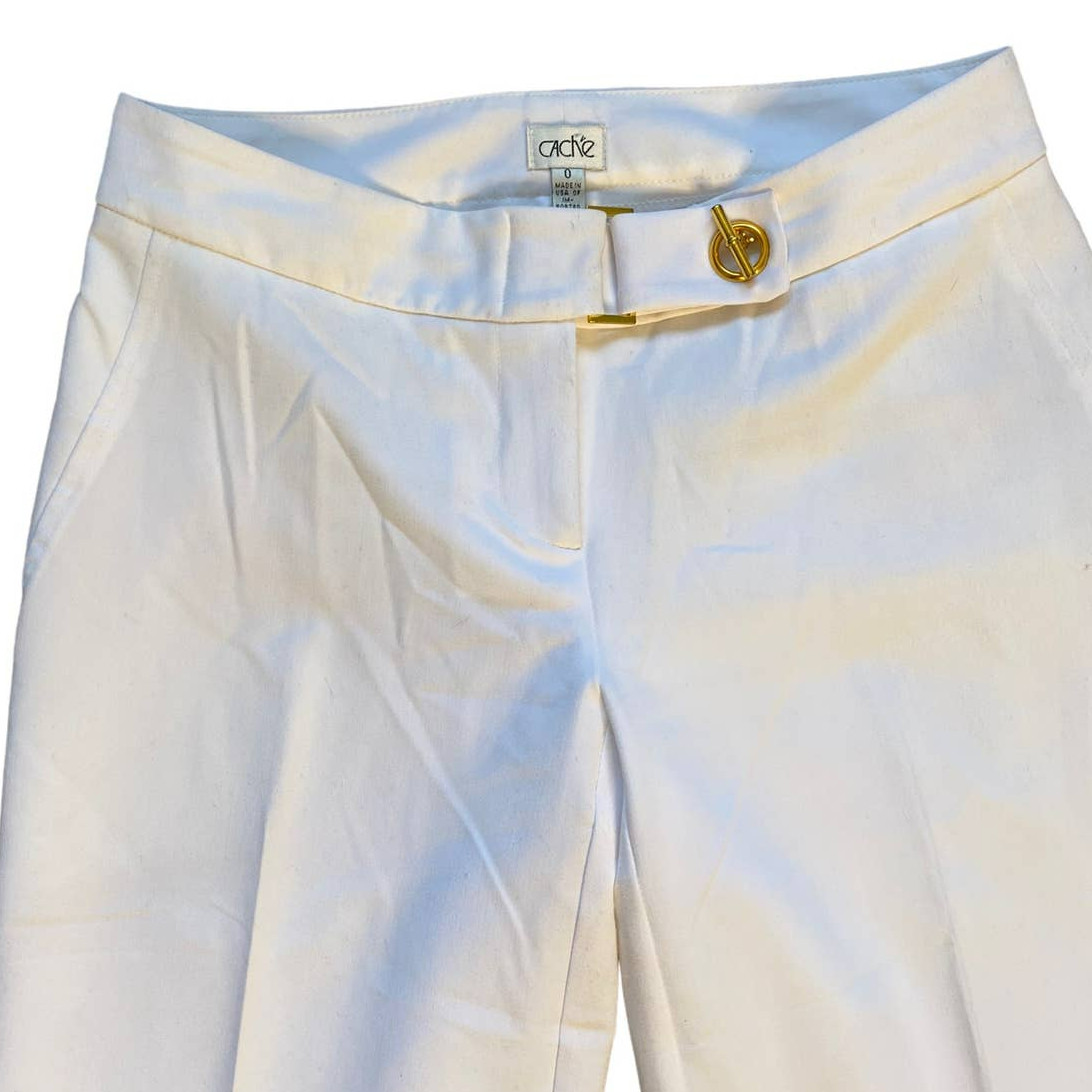 Cache White Wide Leg Trouser Pants with Gold Buckle S… - Gem