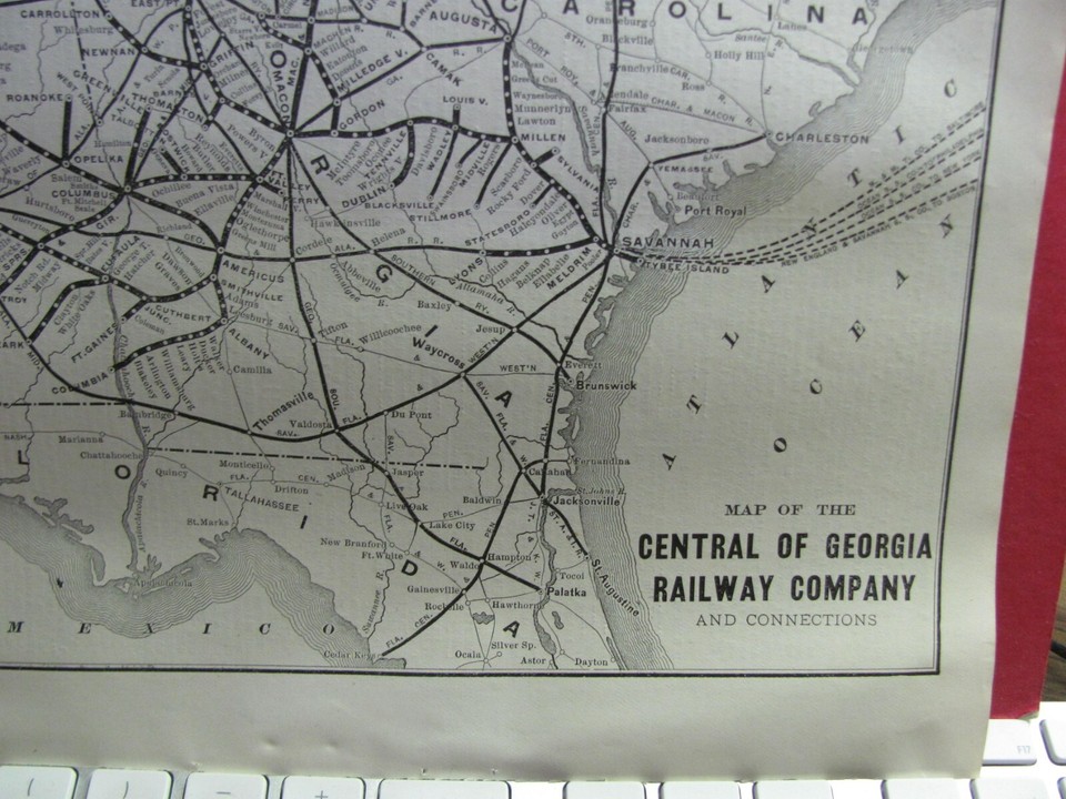 ORIGINAL 1898 CENTRAL OF GEORGIA RAILROAD SYSTEM MAP w/ DEPOTS CofG RR ...