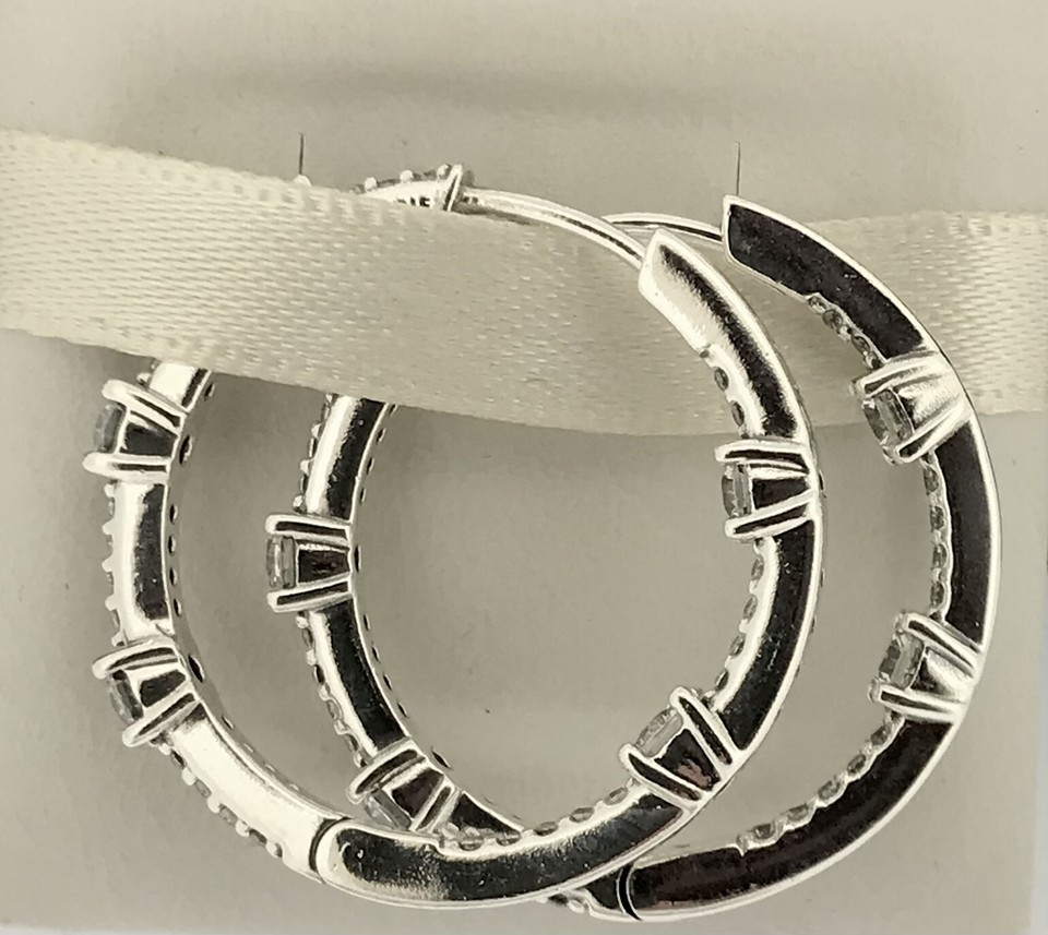 GENUINE PANDORA Sparkling Pave Bars Hoop Earrings 290043C01 FREE ...