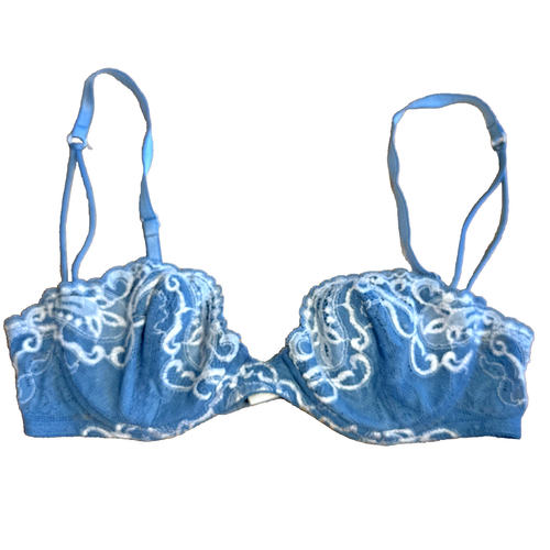Blue White Lace Bra 36A Lined Double Strap CottageCore Floral ...