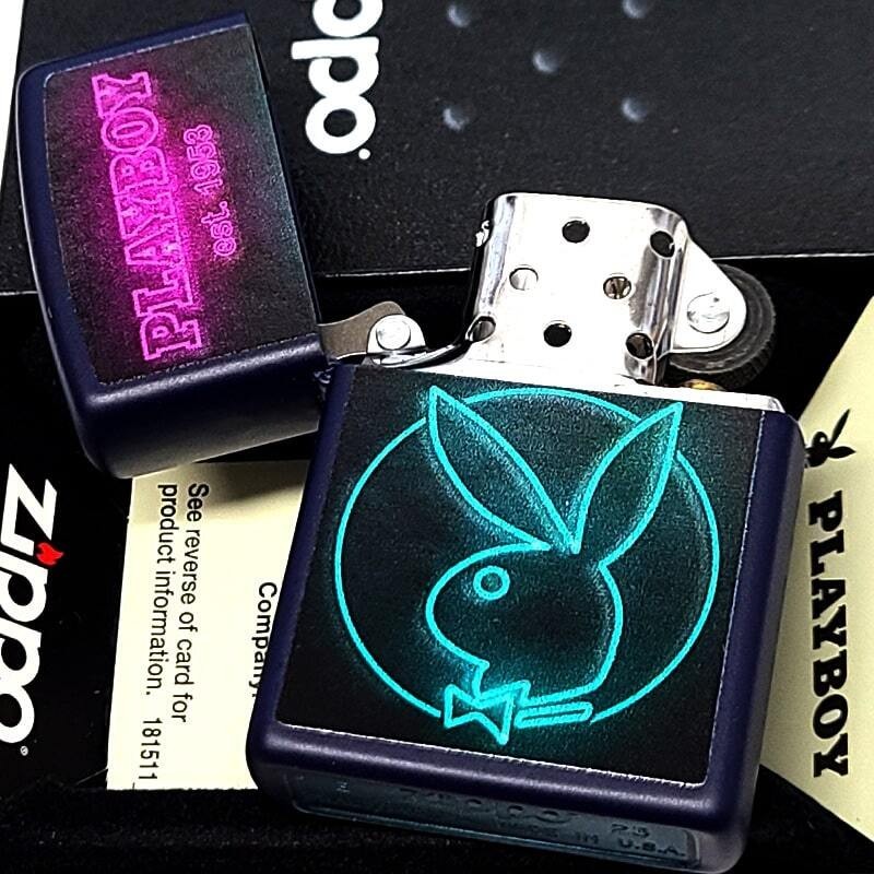 ZIPPO Playboy Rabbit Head PLAYBOY Logo ZIPPO Lighter Cute Navy Matte ...