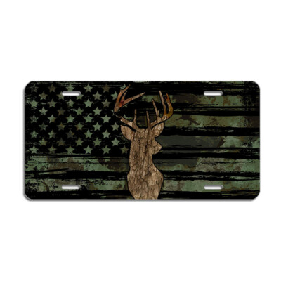 Camouflage Hunting Deer License Plate - American Flag Car Tag, 6x12 In ...