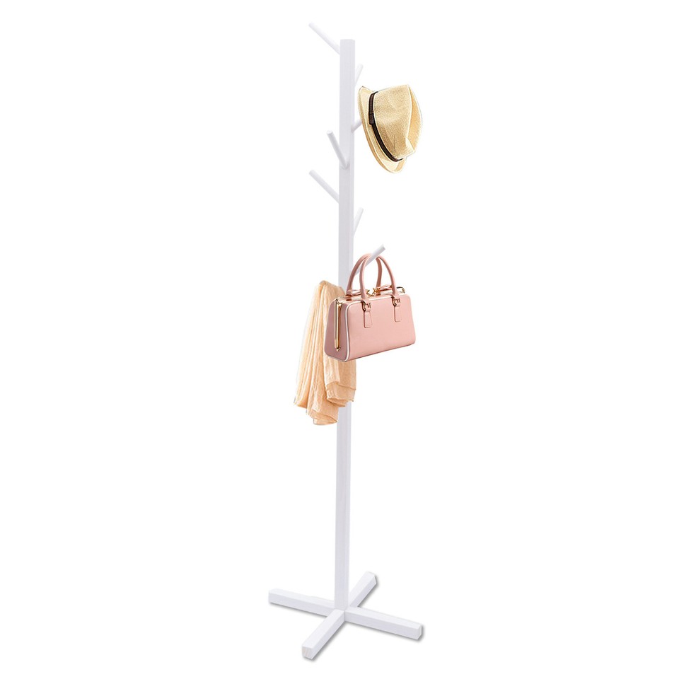 8 Hooks Coat Rack Hat Stand Tree Clothes Hanger Umbrella Holder Wood ...
