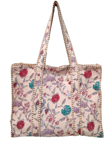 Indian Tote Bags Quilted Handmade Cotton Block Large Shoulder Shopping ...