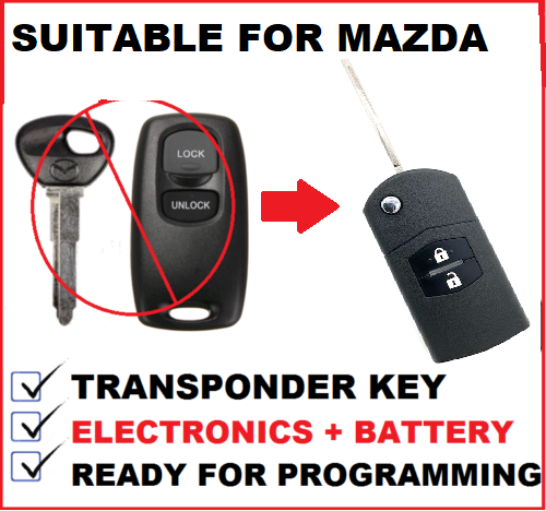 1 x Remote Car Key Flip car key suitable for Mazda 2 2002 2003 2004 ...