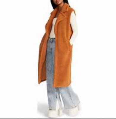 Steve Madden Women's Faux fur long line teddy vest SZ XS brown NWT | eBay