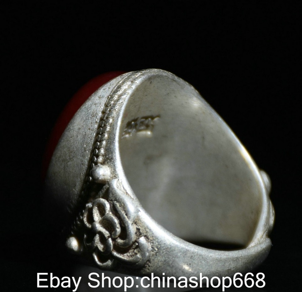 2.5CM Old China Miao Silver Red Gems Carving Dynasty Palace Flower Hand ...