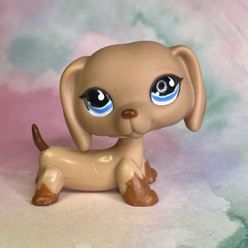 LPS Littlest Pet Shop #518 Light Brown Dachshund Dog Blue Teardrop Eyes ...