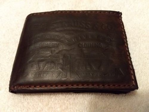 Levi's Coated Leather Bifold Wallet, Brown, Logo Embossed on Front, ID ...