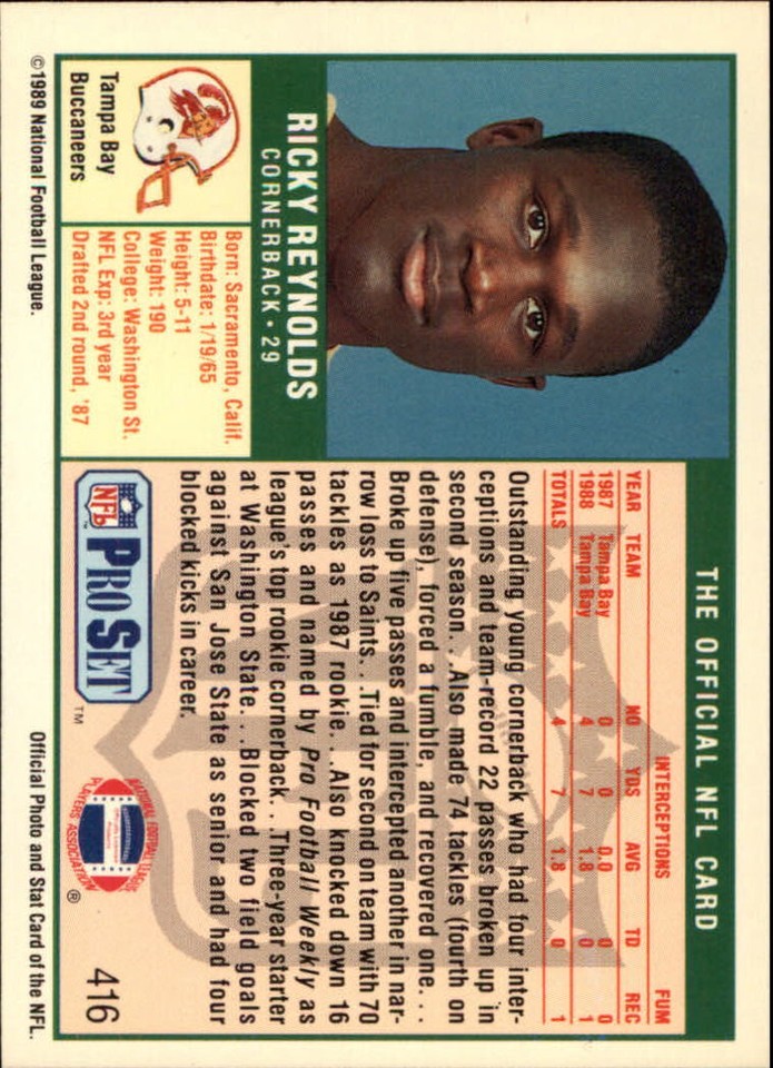 1989 Pro Set #416 Ricky Reynolds | eBay