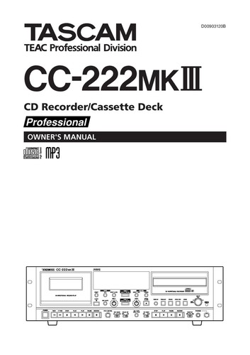 User Manual for Tascam CC-222 MK3 | eBay