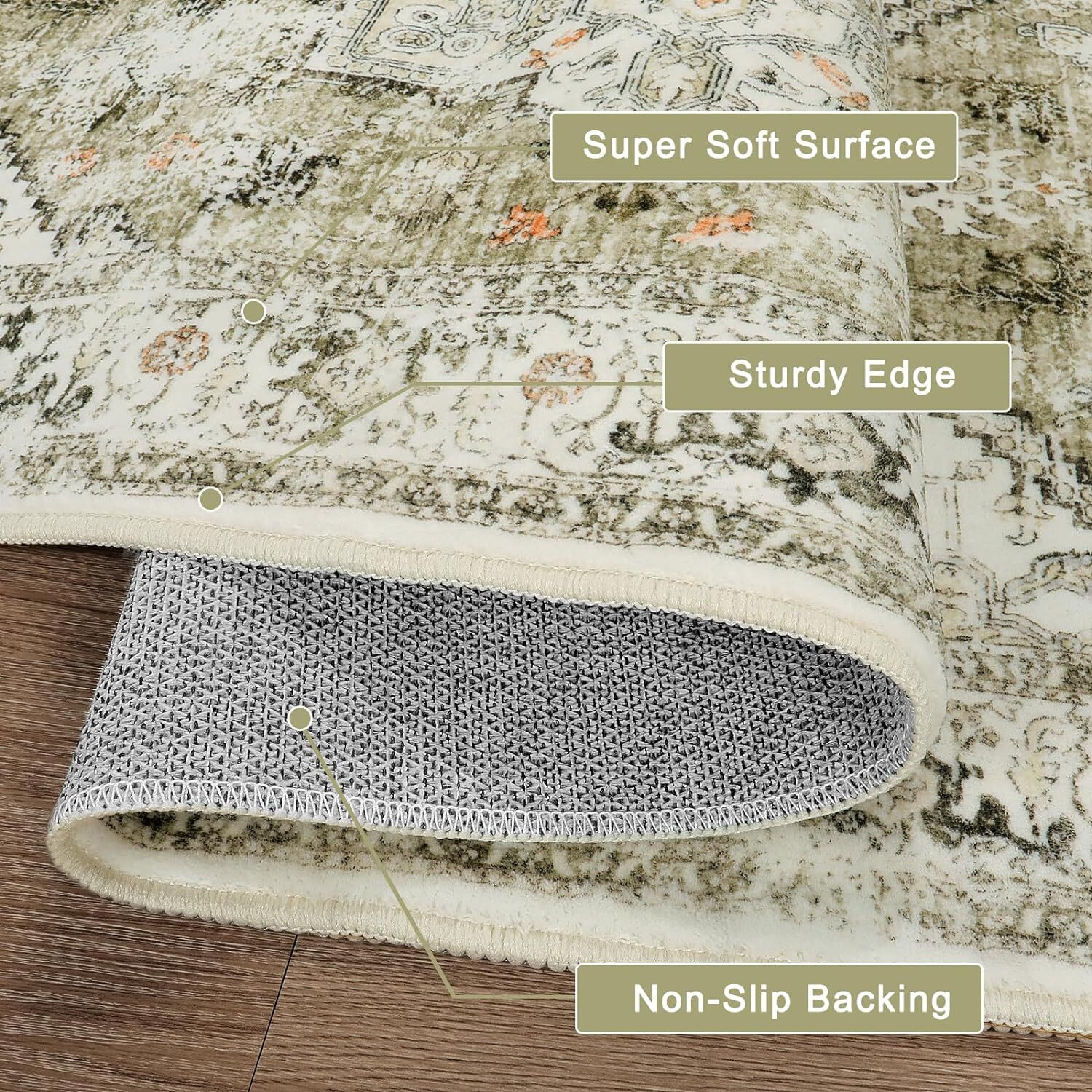 Sage Green Runner Rug Non Slip 2.5X8 - Oriental Bedroom Rugs Long ...