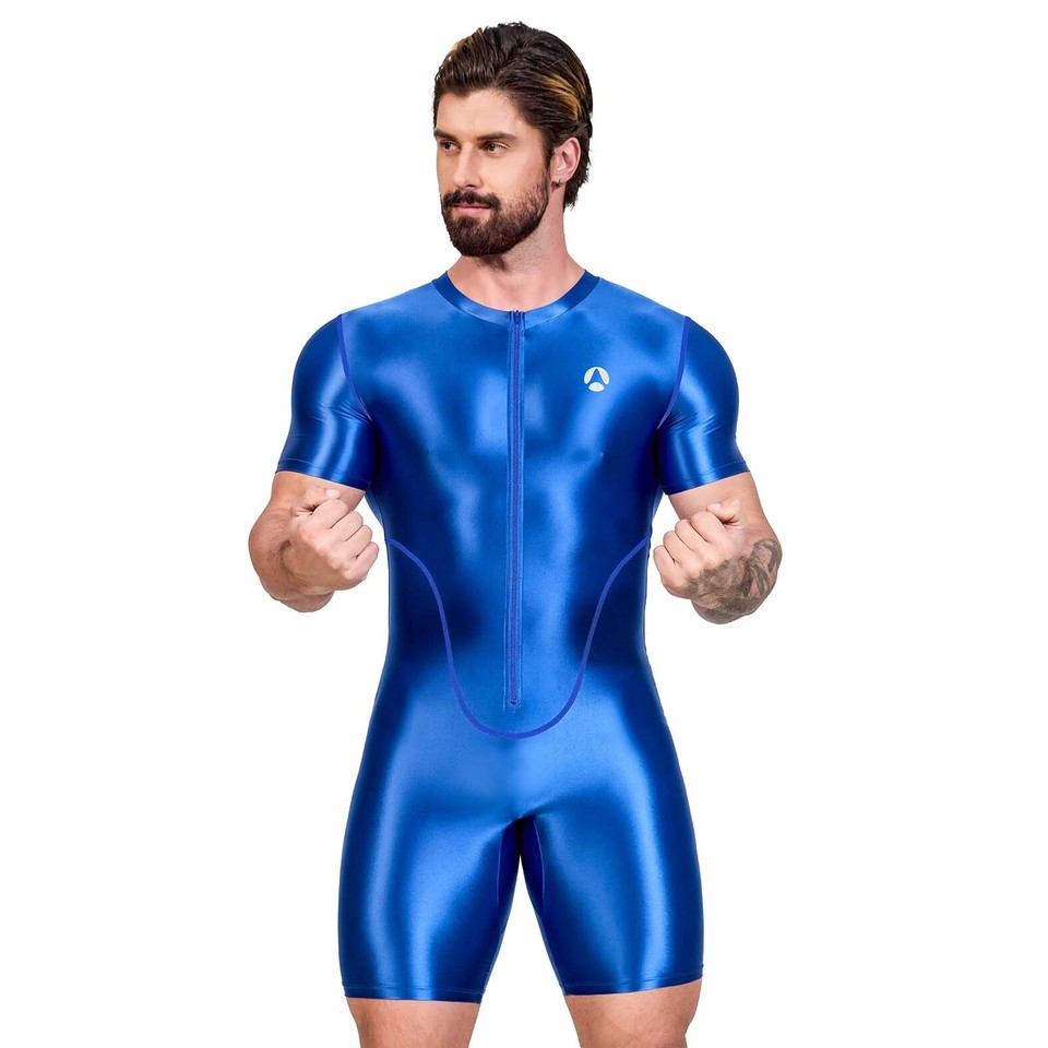 NEW AMORESY Men Shiny Glossy Tracksuits Bodysuit Tights Jumpsuits ...