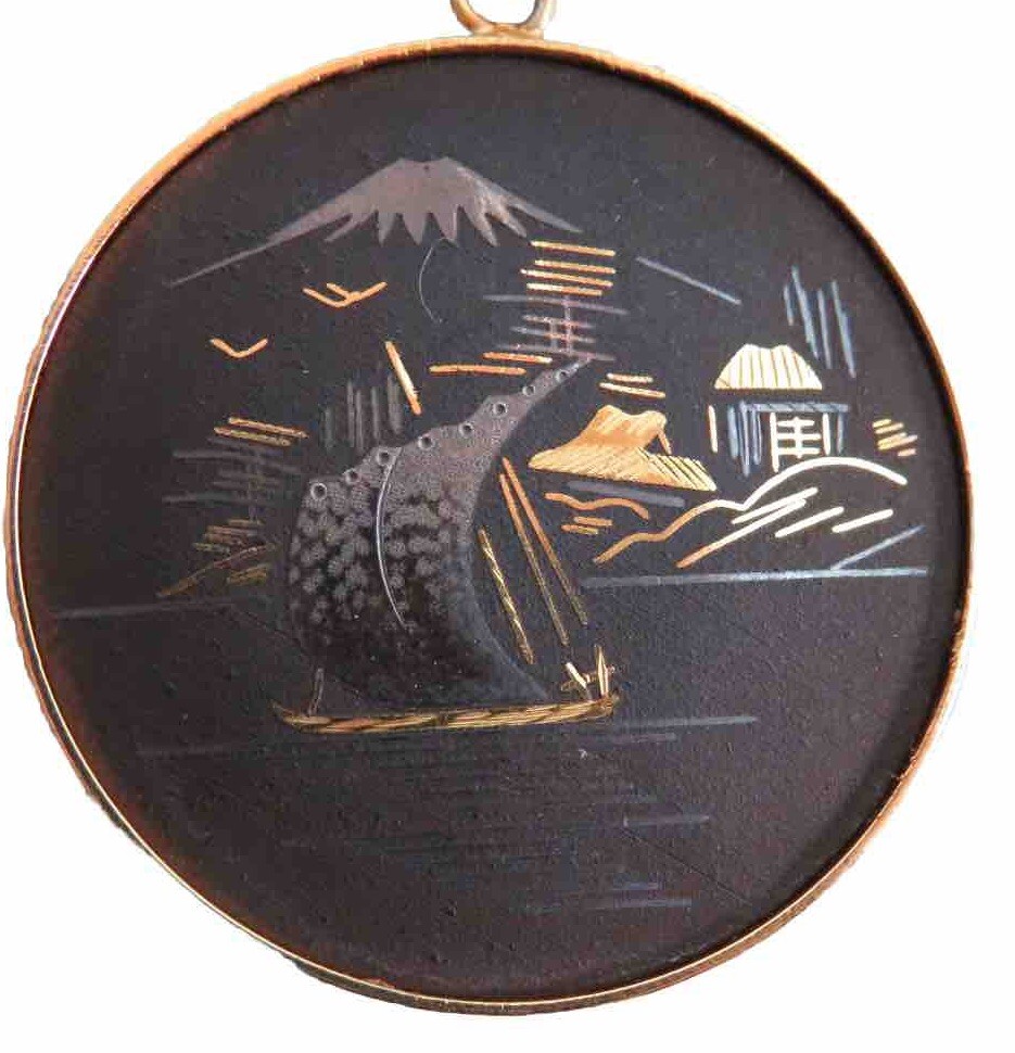 Vintage Amita Japanese Shakudo Damascene Mt. Fuji Sam… - Gem