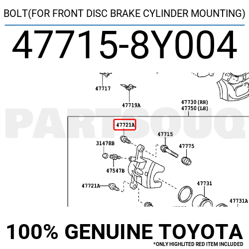 47715-8Y004 Toyota Bolt(for front disc brake cylinder slide) 477158Y004 ...