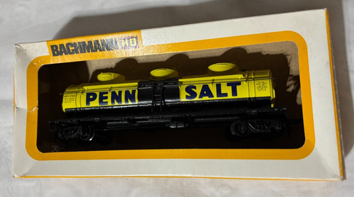 Vintage Bachmann Trains HO Scale Yellow Penn Salt 3-Dome Tank Car #0925 ...