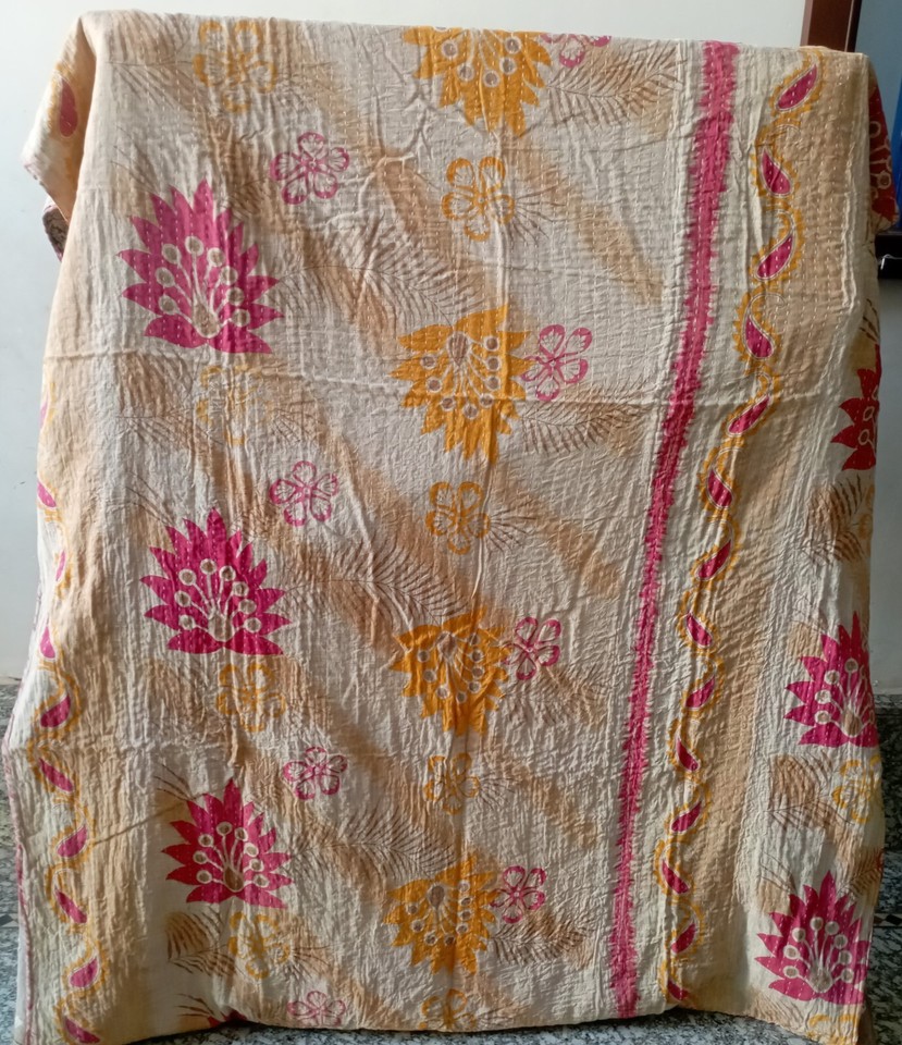 Vintage Quilt Kantha Bedspread Throw Cotton Blanket Ralli Gudari Indien ...
