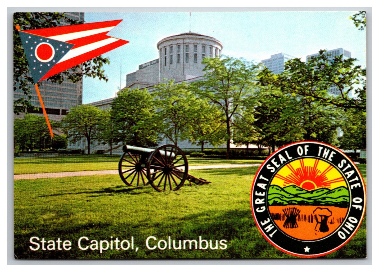 Columbus Ohio Statehouse Seal Flag Cannon 6x4 Size Unposted Chrome ...