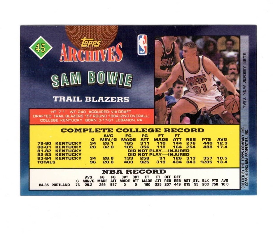 1992 Topps Archives #45 Sam Bowie Mint | eBay