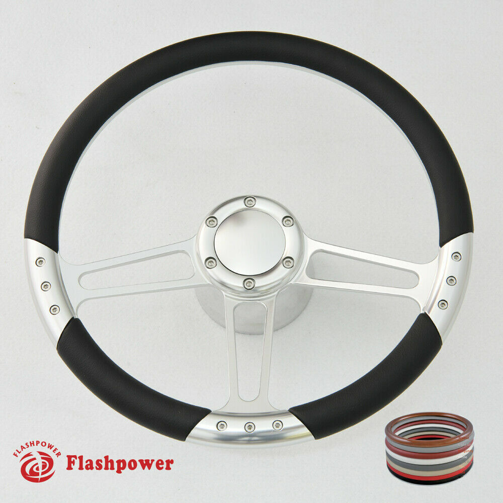 14" Satin Billet Steering Wheel Kit Half Wrap Chevy GMC w/ Horn Button ...