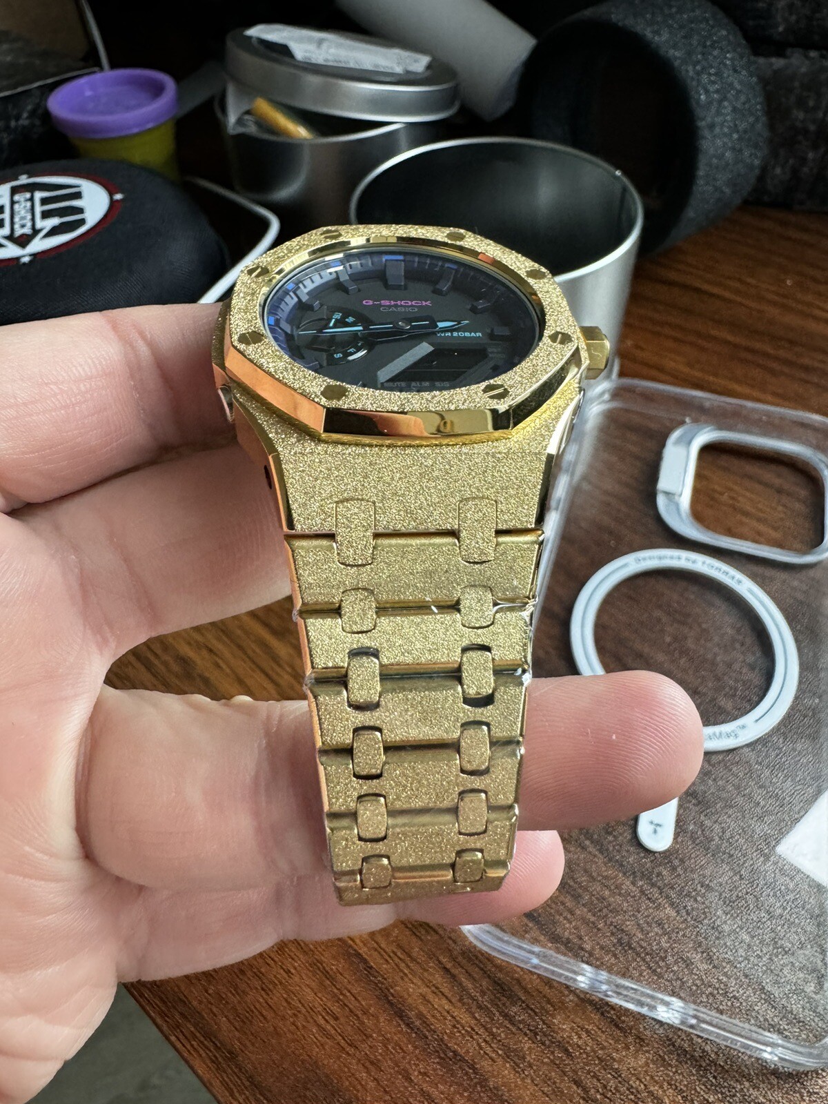 Casio G Shock GA-2100 Mod Casioak With Frosted Gold Royal Oak Stainless ...