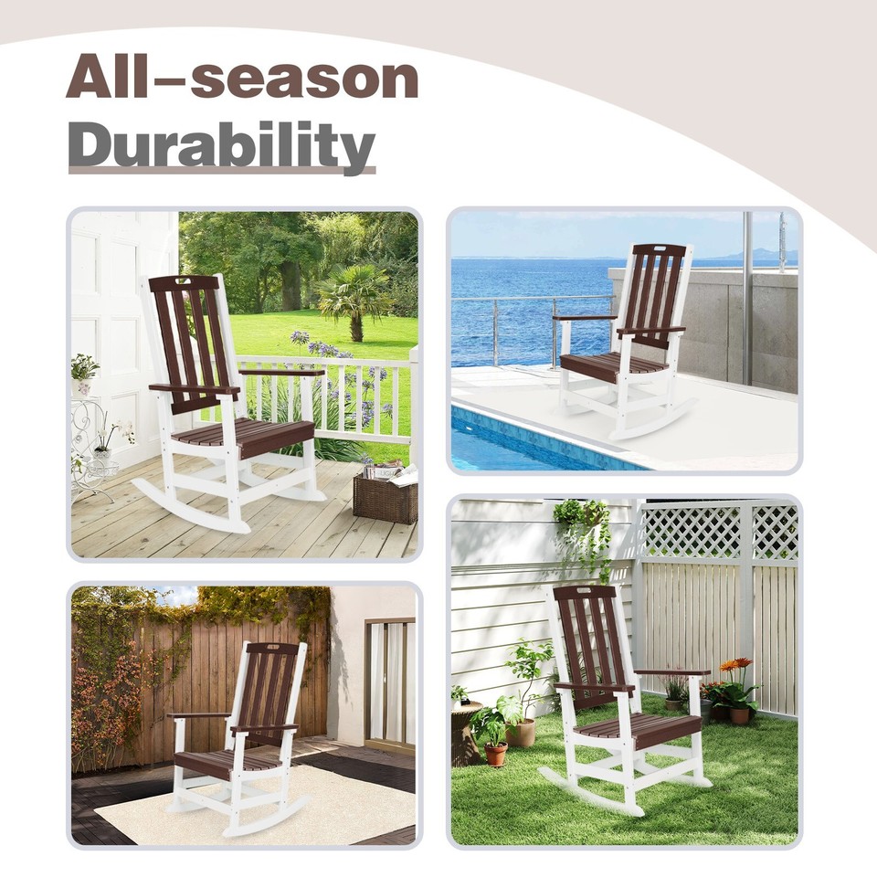 Aoodor Outdoor Rocking Chair Patio Chair Porch Rocking W/High Back ...
