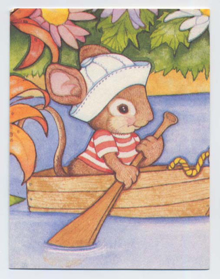Vintage Blank Gift CARD Sailor MOUSE Row Boat UNUSED 1980 Current Happy ...