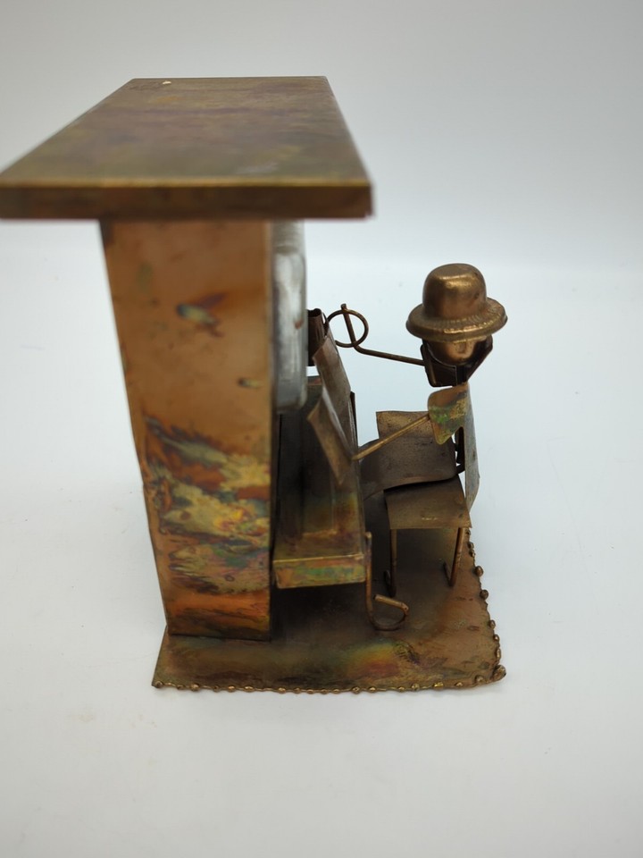 Vintage Piano Man MUSIC BOX Copper Tin Wind-Up Plays The Entertainer by ...