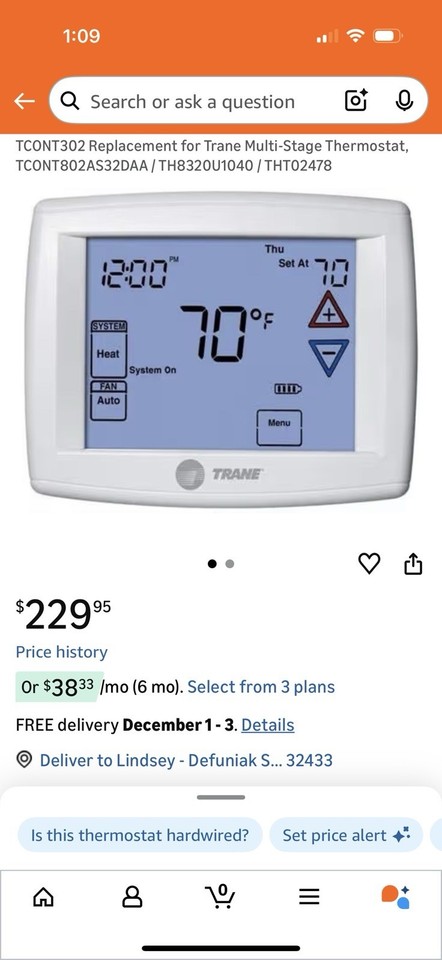 Trane TCONT302A Multi-Stage Programmable Thermostat - White | eBay