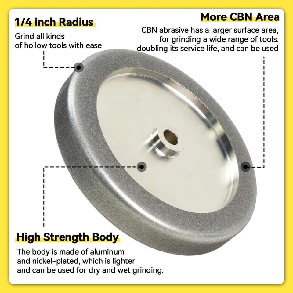 4 in 1 CBN Grinding Wheel, 8" Diameter 180 Grit, 5/8” Arbor, 1.26” Wide ...