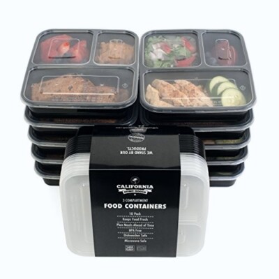 California Home Goods Food Containers 3 Compartment Bento 10-PACK No ...