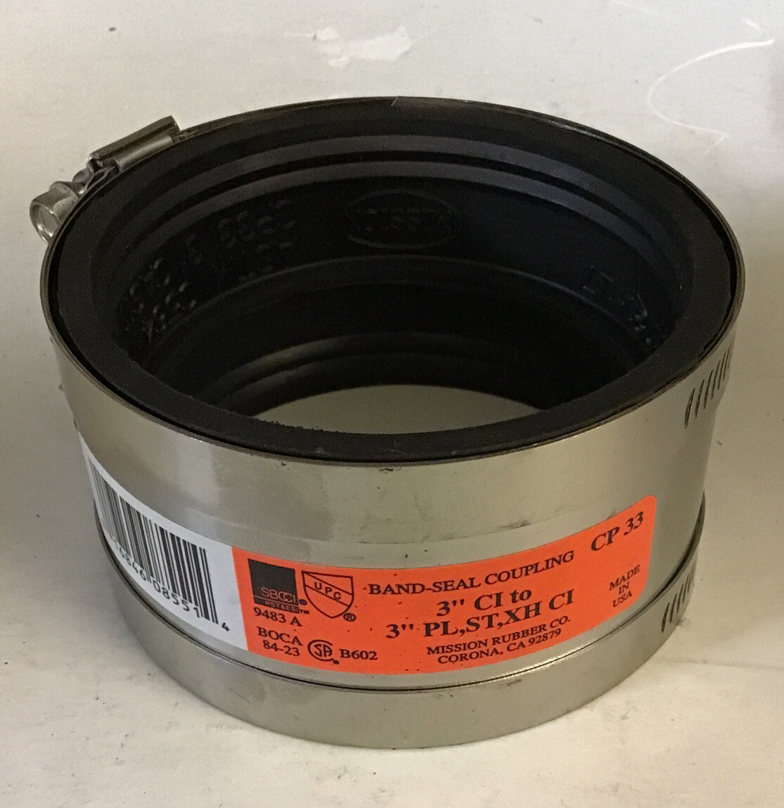 NEW BAND SEAL 3" CAST IRON TO 3" CI PLASTIC STEEL XHCI PIPE COUPLING ...