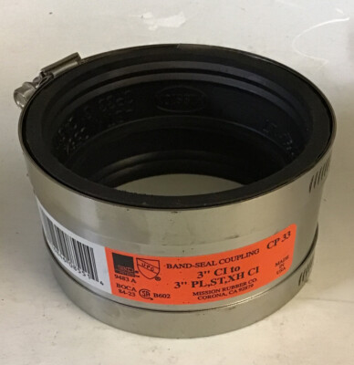 NEW BAND SEAL 3" CAST IRON TO 3" CI PLASTIC STEEL XHCI PIPE COUPLING ...