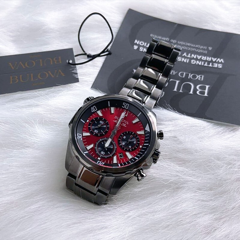 Men New Bulova Classic Red Marine Star Stainless Steel 98B350 Watch ...
