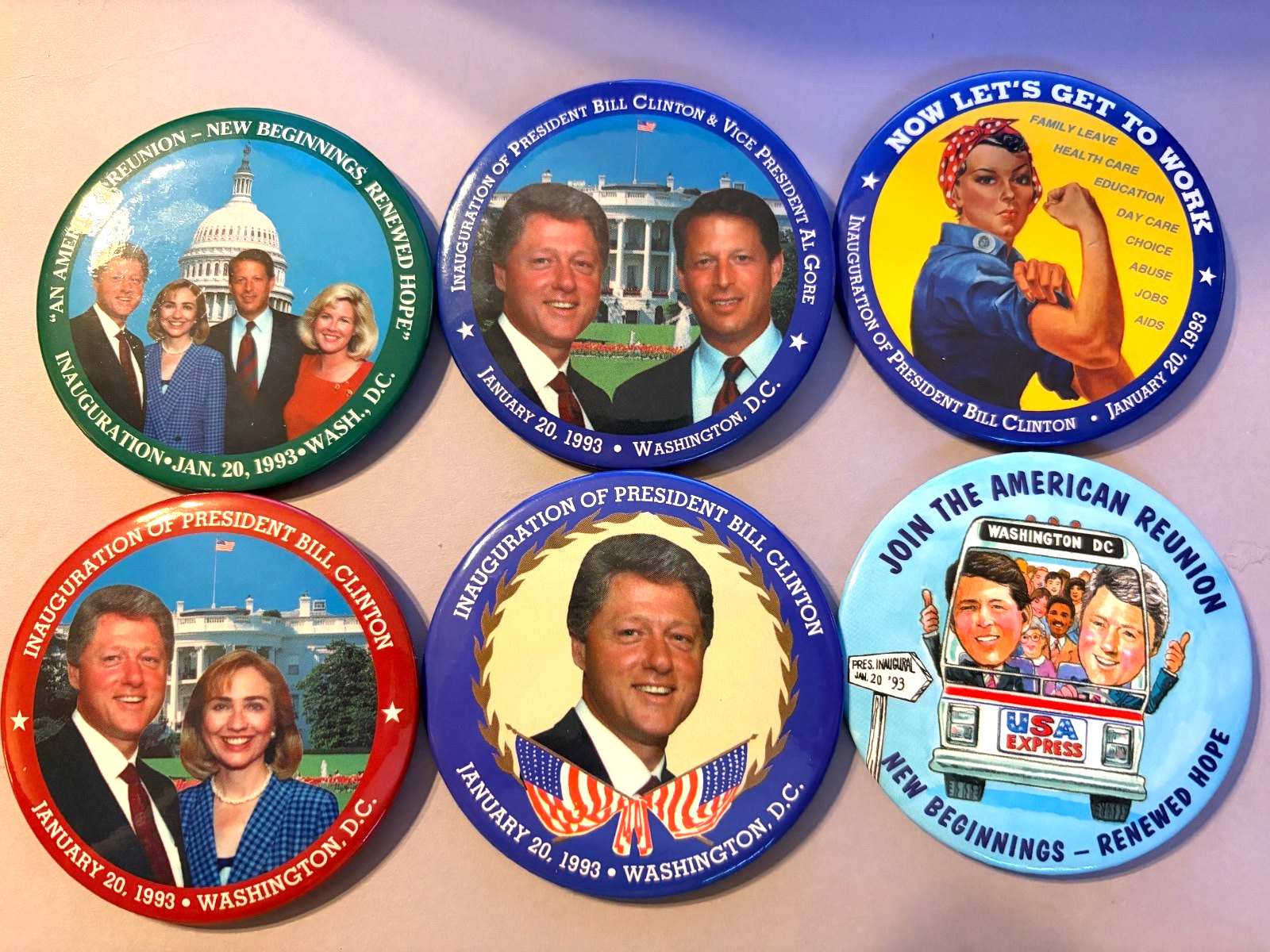 6-Bill Clinton Button Pins Presidential Inauguration Day 1993 Hillary ...