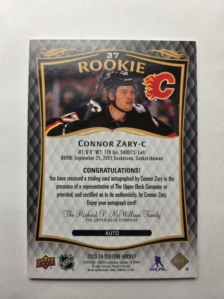 Connor Zary 2023-24 UD Stature Rookie Auto Card | eBay