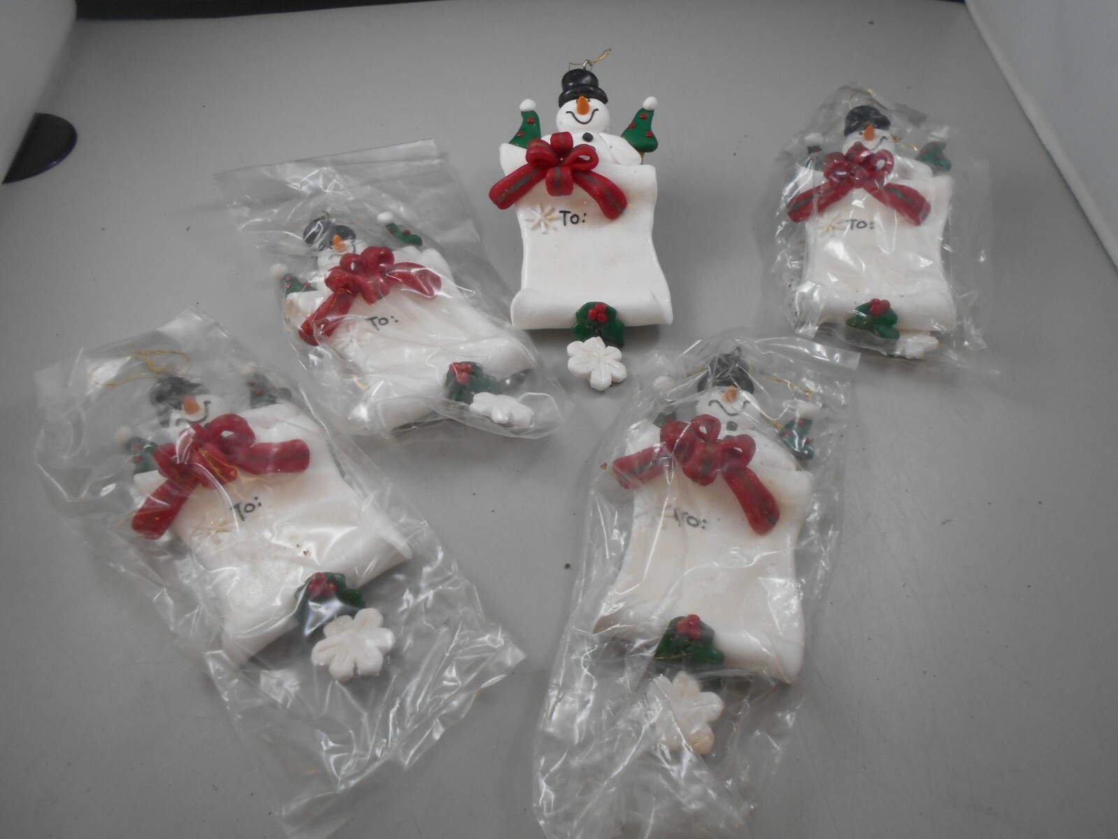 Snowman 3D Gift Tag Rubber Christmas Trees & Red Bow NEW Lot of 5 Free ...
