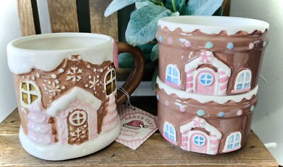 New Peppermint And Pine Pink Gingerbread House Christmas Mug & Ramekin ...