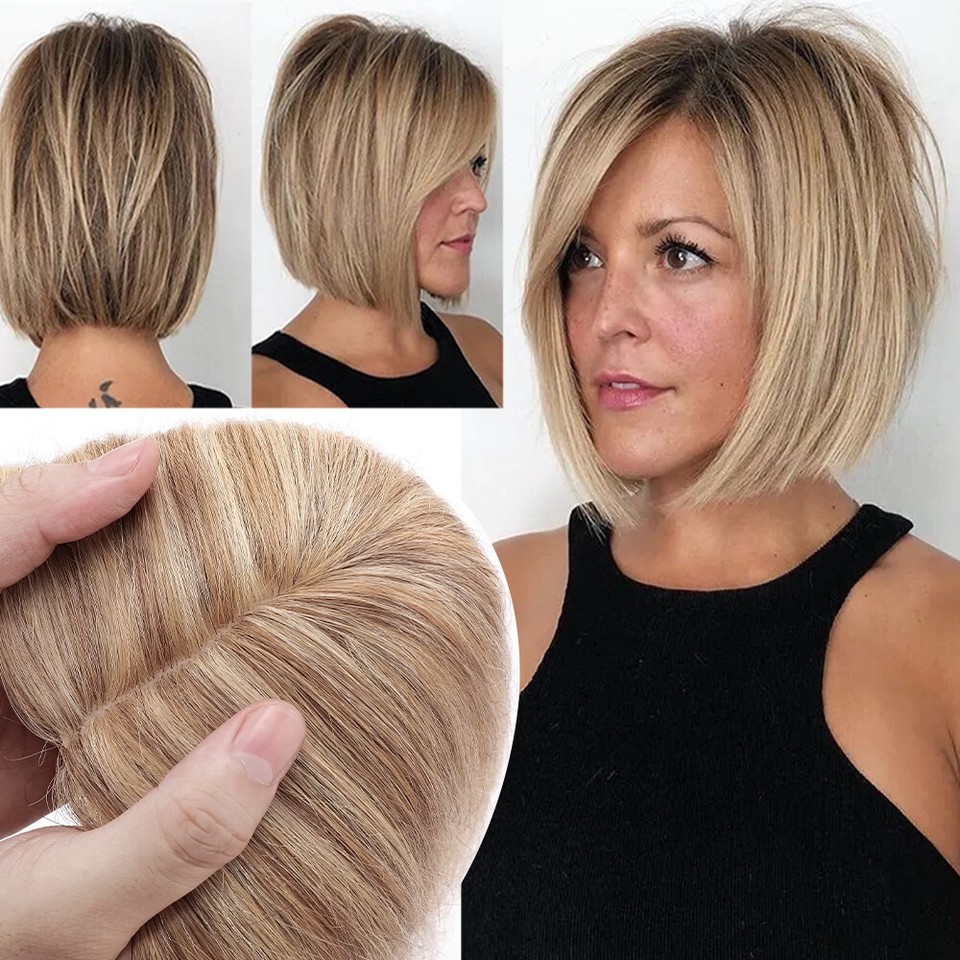 Real Remy Human Hair Toppers Toupee Extensions Clip in Top Middle Part ...