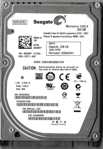SEAGATE MOMENTUS ST9250410AS 250GB SATA HARD DRIVE P/N: 9HV142-037 FW ...