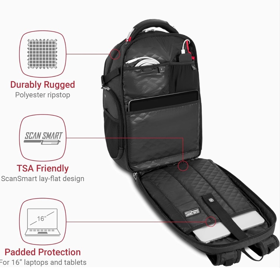 Swissgear Travel Tech Elite Laptop Backpack USB Port Black Dot | eBay