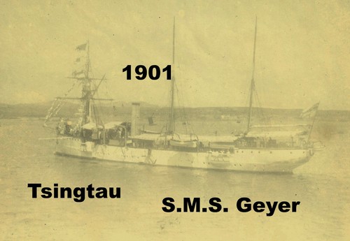 China Qingdao German Gunboat S.M.S. Geyer in Tsingtau 1901 good size ...