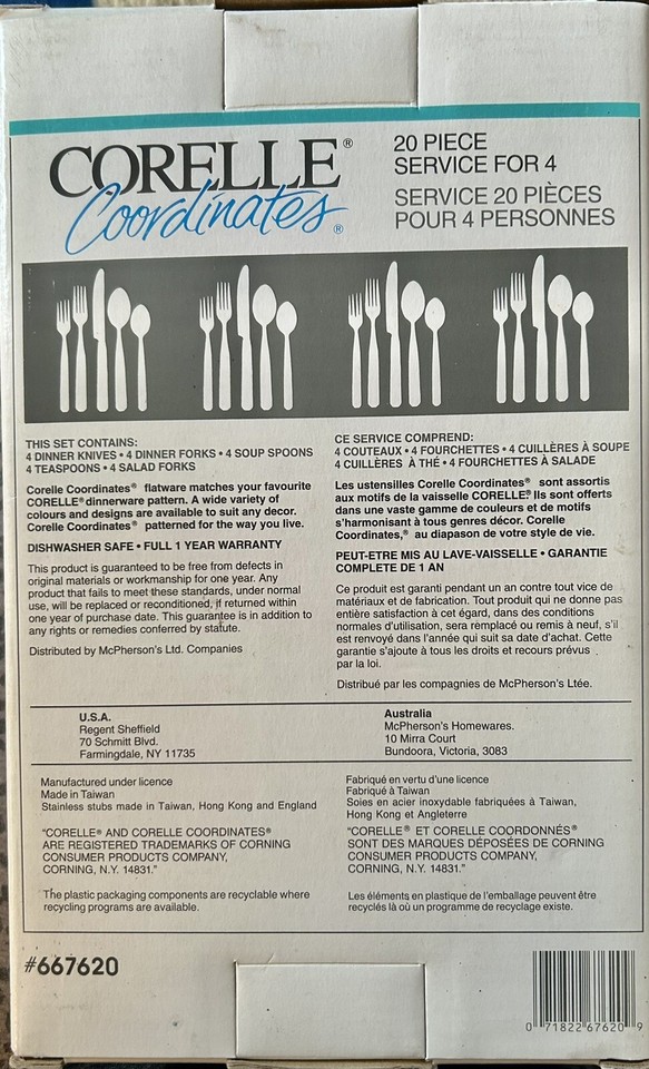 Corelle Coordinates Lyrics ‘95 20 Pc Flatware Service for 4 Regent ...