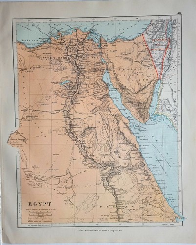 1926 MAP EGYPT CAIRO DELTA NILE ALEXANDRIA EL SAID ARABIA PETRAEA ...