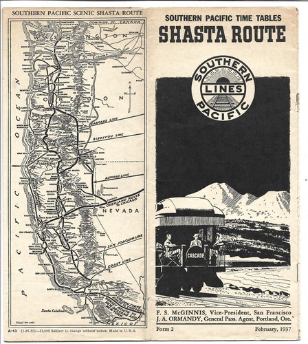 February 1937 Southern Pacific Time Tables Shasta Route | eBay
