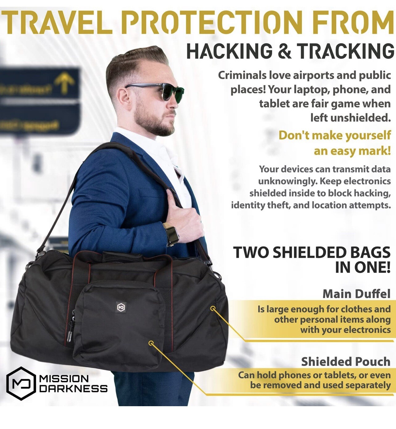 Mission Darkness X2 Faraday Duffel Bag + Detachable MOLLE Faraday Pouch ...