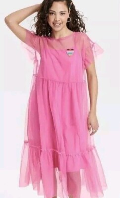 NEW Target Pride Womens Pink Mesh with Cloth 2 Piece Dress Size Medium ...
