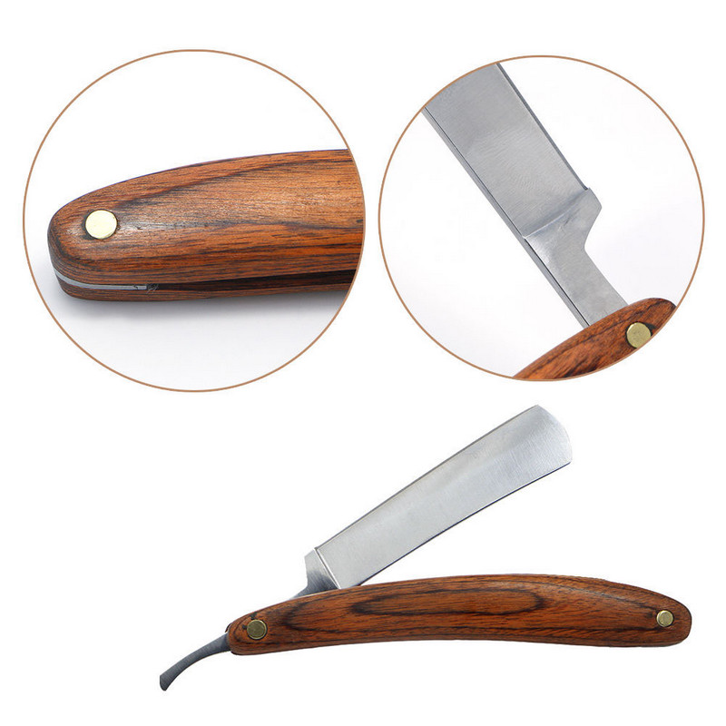 Wood Handle Straight Razor Stainless Steel Barber Beard Folding Shaving ...